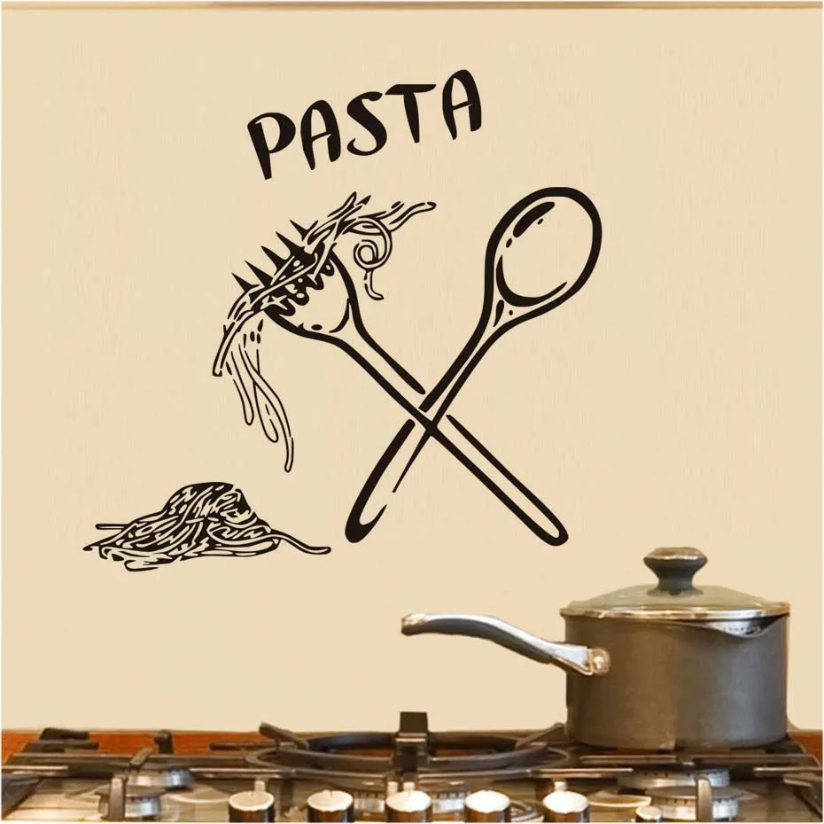 Italian Pasta Food Meal Kitchen Wall Art Stickers Spoon Folk Cafe Wall ...