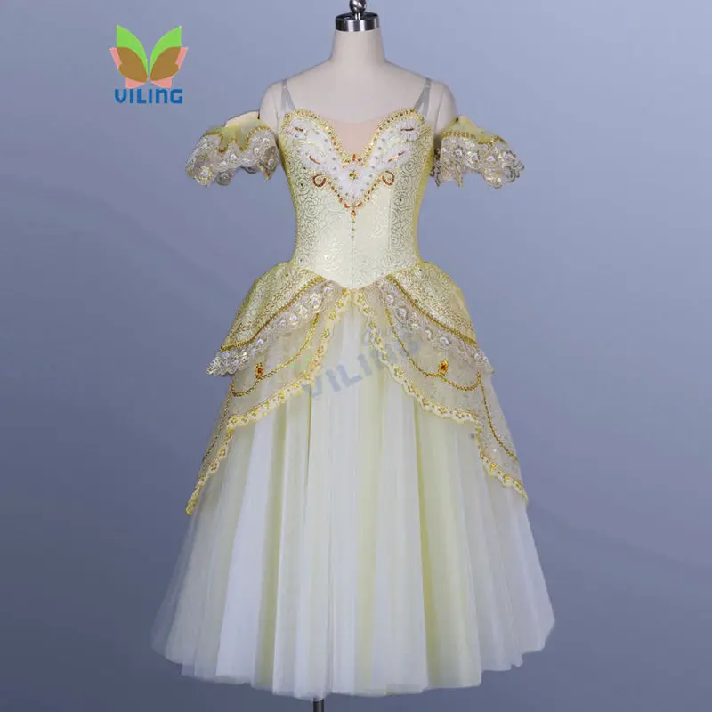 골드 호두 까기 인형 로맨틱 발레 투투 얇은 명주 그물 스커트 여성 지젤 발레리나 투투 롱 드레스 백조의 호수 맞춤 의상