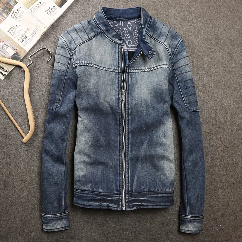 2017 male collar zipper Add wool upset jean jacket Fashion high quality ...
