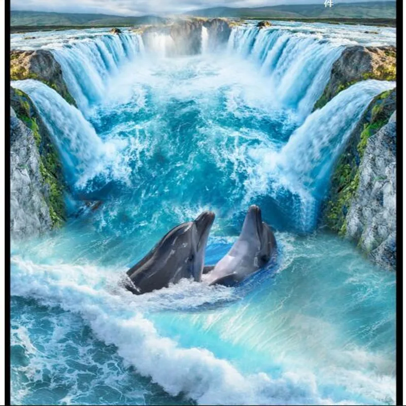 Custom personality ultra high definition waterfall dolphins living room ...