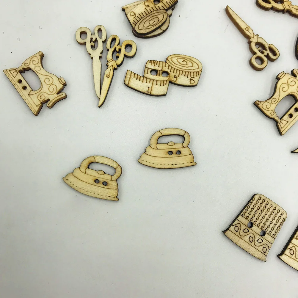 50PCS Wooden Buttons Scissor Shape Assorted Design Sewing Machine ...