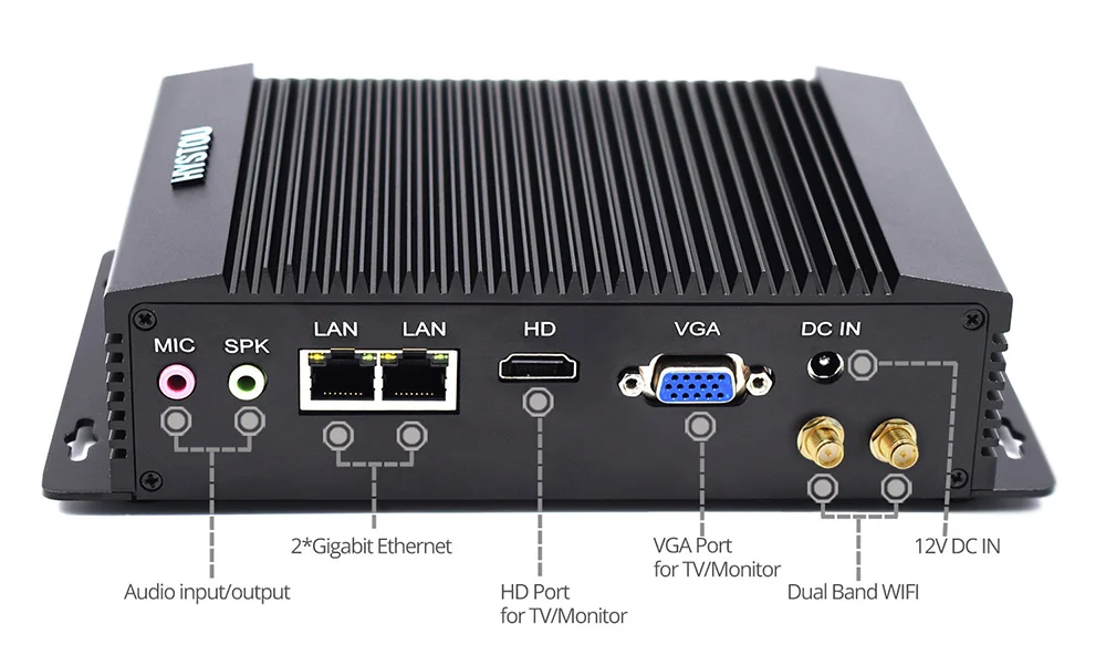 Безвентиляторный мини-ПК четырехъядерный J1900 RS485 6 COM портов Windows Linux мини ...