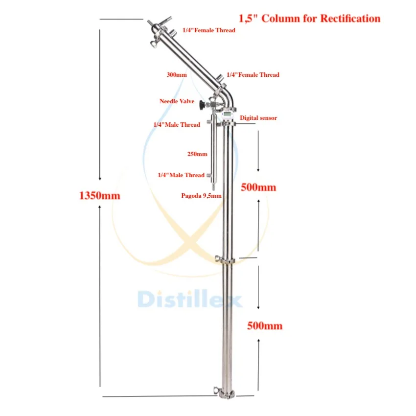 1.5" OD50.5mm 45 degree Rectification column, Reflux column ...
