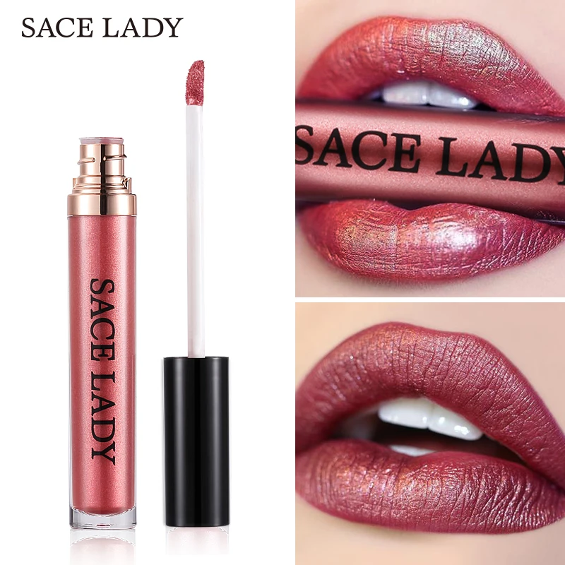 Sace lady glitter batom maquiagem à prova dwaterproof água metal brilho ...