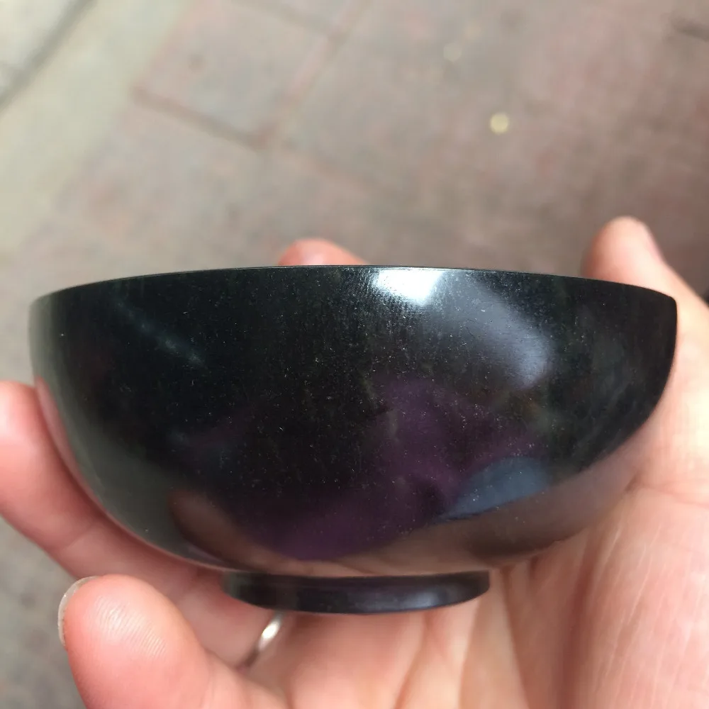 Jade de zafiro negro Natural tallado, cuenco de jade de Color negro ...