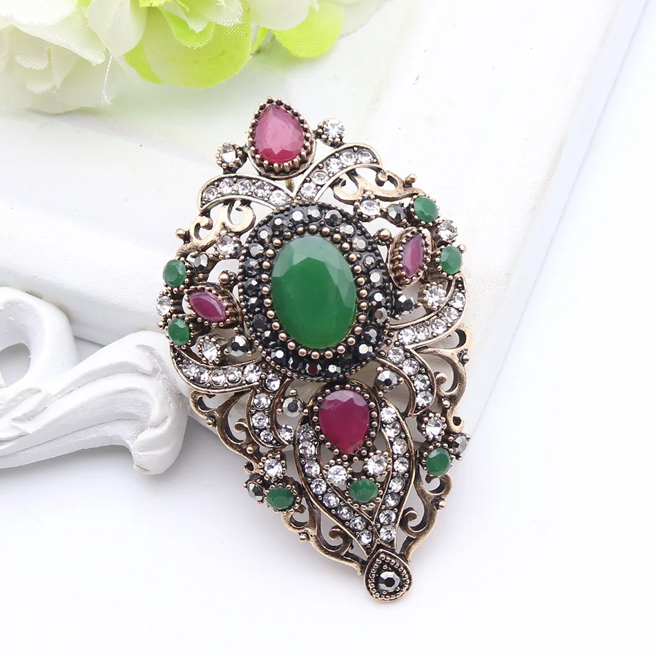Vintage Turkish Women Flower Brooches Pins Antique Gold Color Resin ...