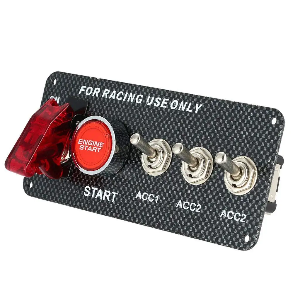 Universal Engine Start Push Button 3 Toggle Ignition Switch Carbon ...