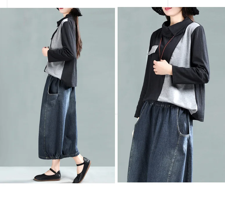 Весенняя футболка Женская Ретро Свободный пуловер Новинка топы со ...