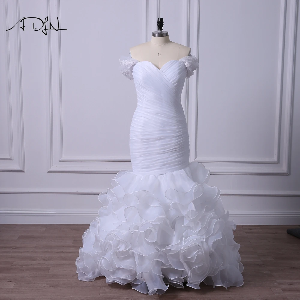 Robes de mariée sirène de luxe ADLN avec volants robe de mariée en Organza à épaules dénudées ...