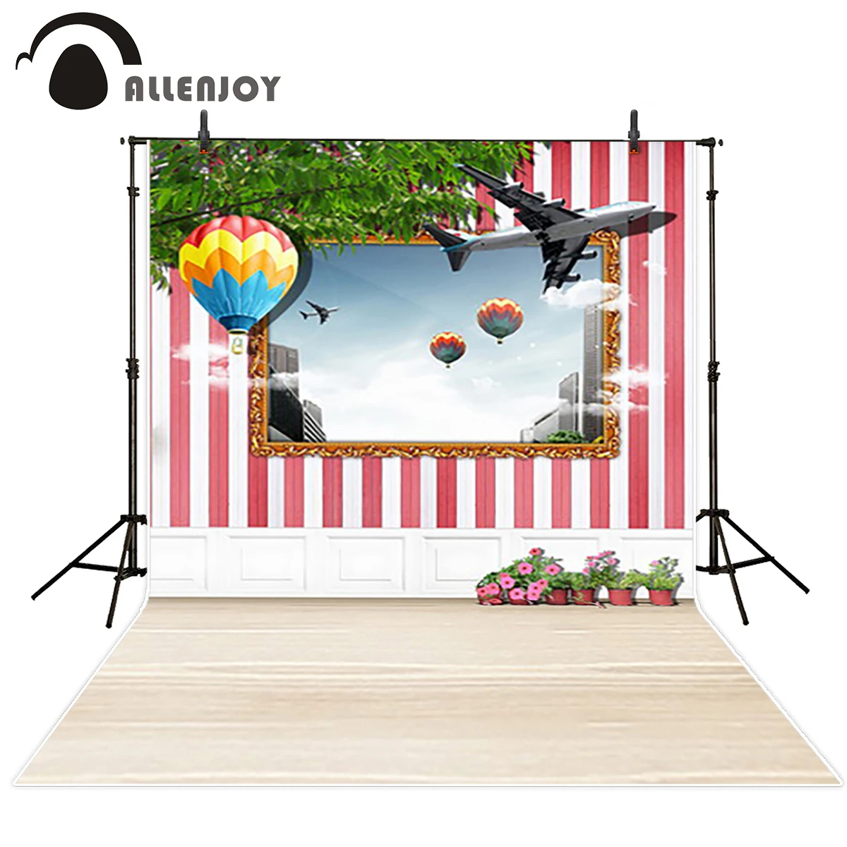 Allenjoy photo backdrops window plane balloon stripes wall background ...