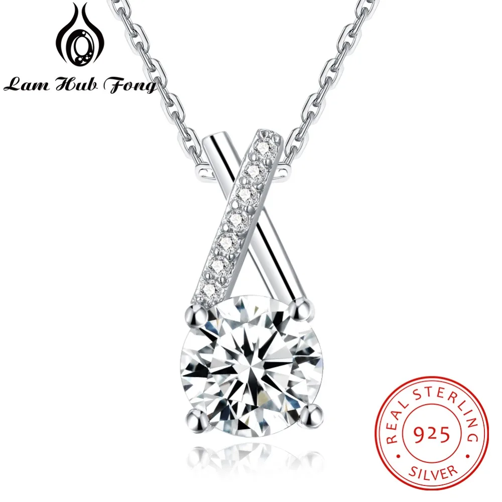 925-Sterling-Silver-Necklace-With-X-Shape-Pendant-Women-Cubic-Zirconia ...