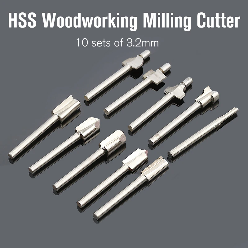 10PCS 1/8" HSS Shank Woodworking Mini Router Bits Set Wood Cutter ...