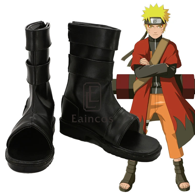 Anime Naruto Uzumaki Naruto Cosplay Shoes Black Peep Toe Boots Custom ...