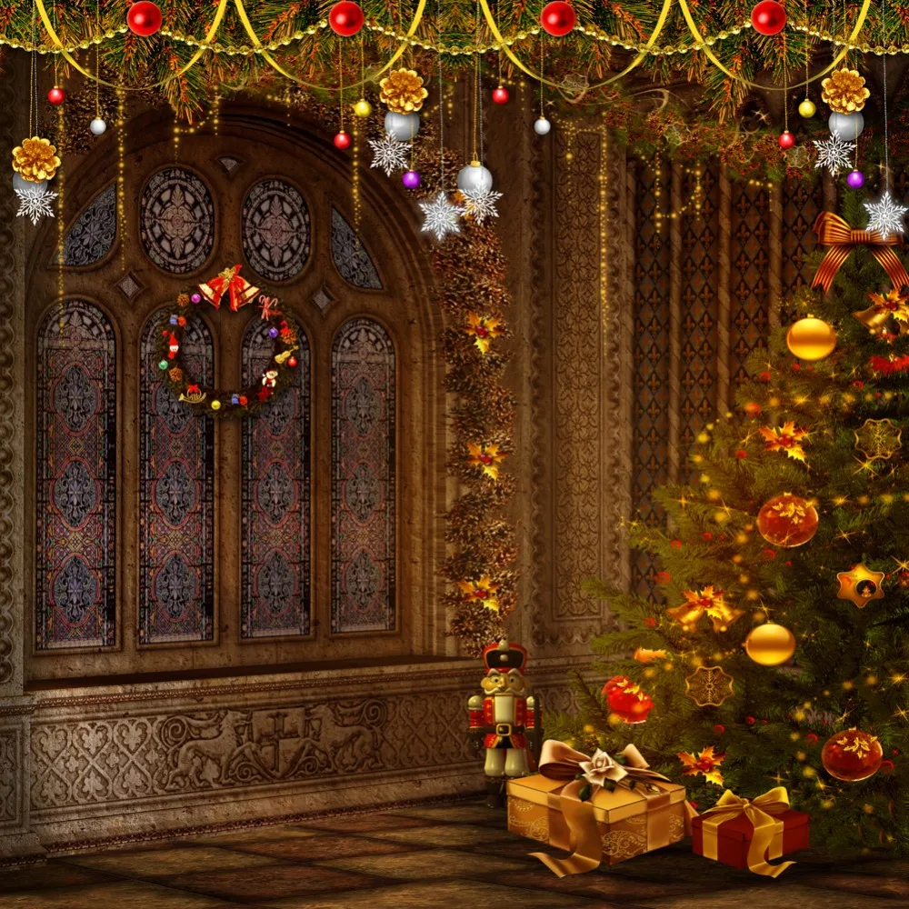 10x10FT Indoor Christmas Tree Vintage Pattern Wall Window Nutcracker ...