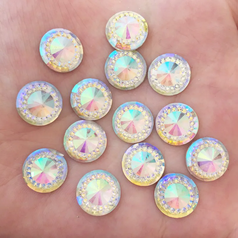 80PCS AB Resin Convex surface 12mm Round Flat back rhinestone scrapbook ...