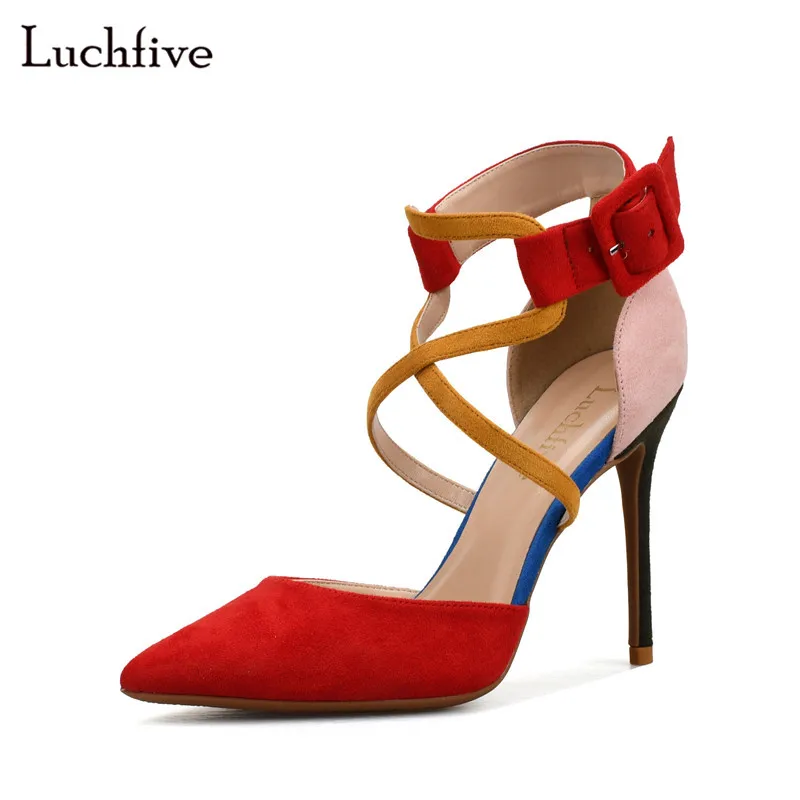Luchfive women red rose orange gladiator sandals women high heels ...
