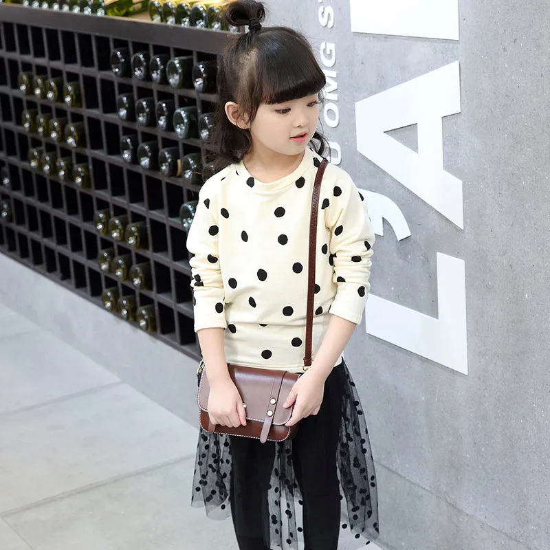 New 2017 Spring Children Girls Sets Fashion Girl Polka Dot Shirts+Lace ...