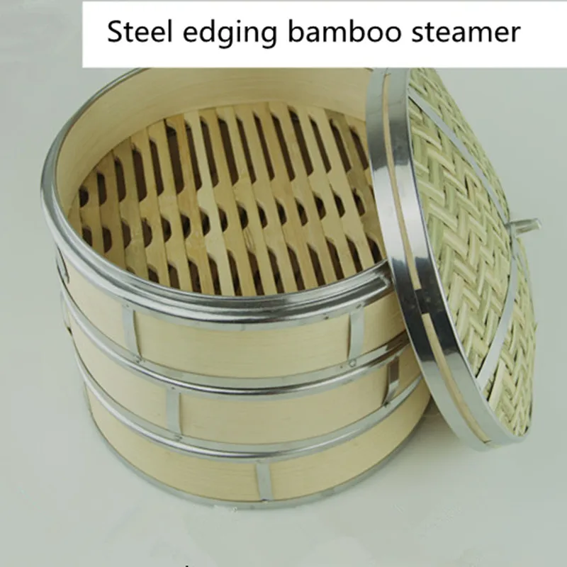 Bamboo Cookware 1 Pcs Bamboo Steamer(With Lid) Stainless Steel Steamer ...