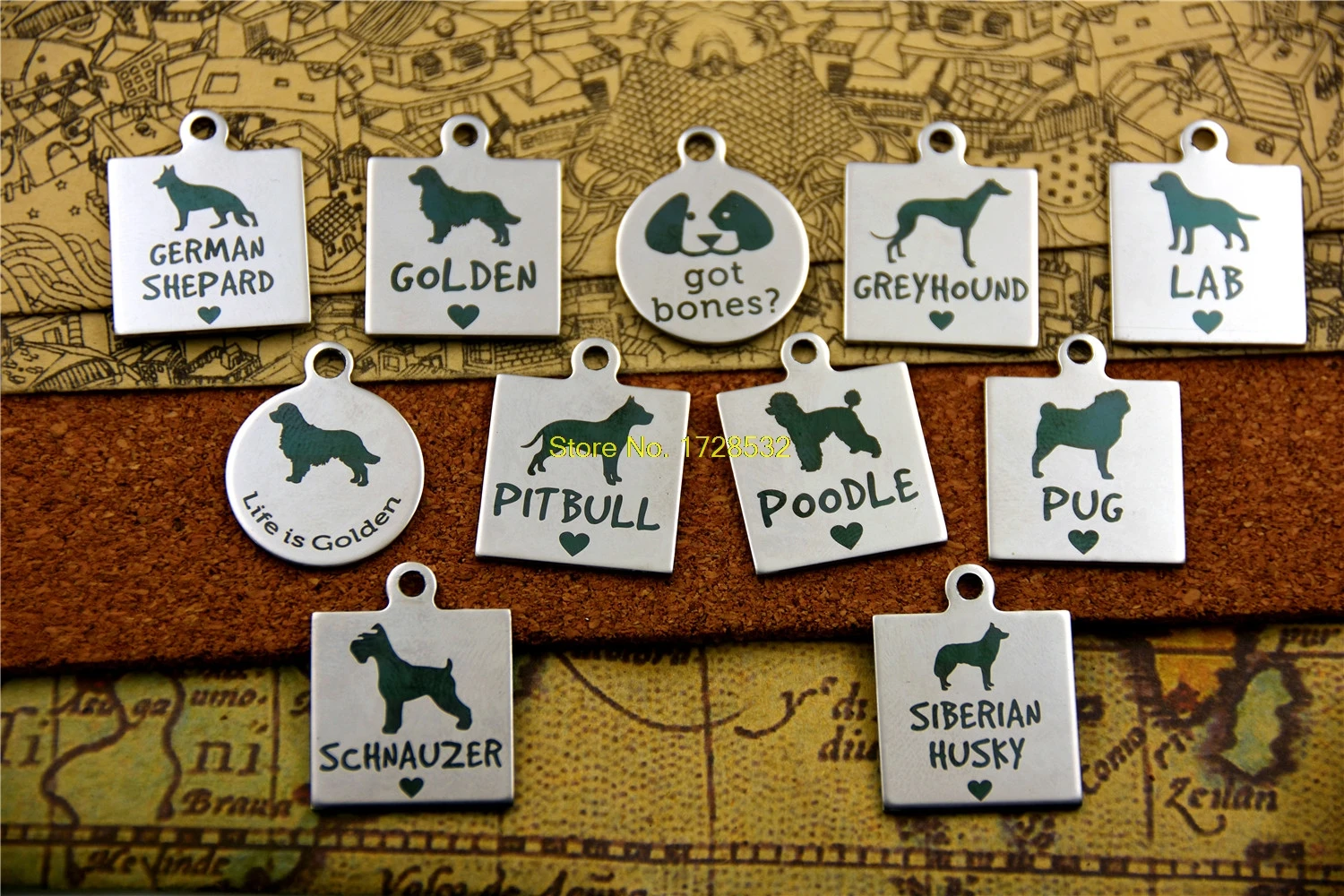 20pcs stainless steel charms "german shepard/golden/got bones/greyhound ...