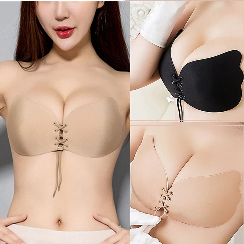 Invisible Push Up Bra Pull Rope Mango Butterfly Strapless Silicone Bras
