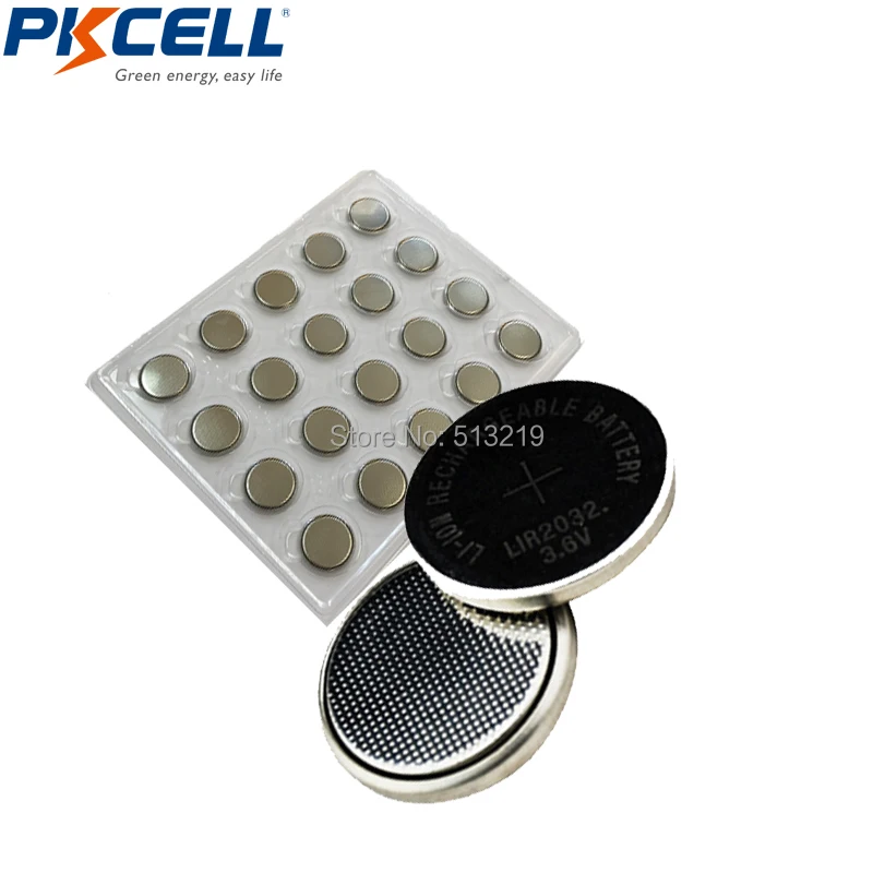 20Pcs/Tray 리튬 이온 40mAh 3.6V 충전식 LIR2032 버튼 셀 배터리 코인 배터리 교체 CR2032 ...