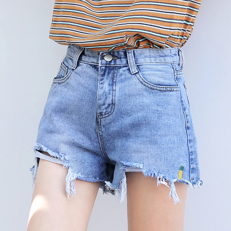 Women's Short Korean Punk Harajuku Pineapple Embroidered Shorts High ...