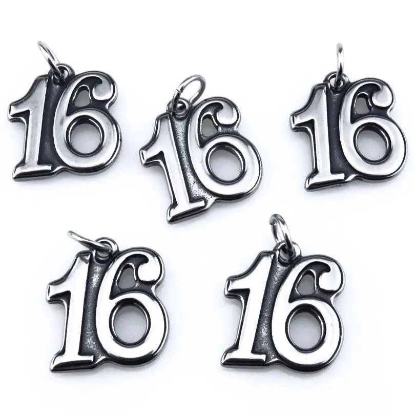 Y21231 5pcs Round Stainless Steel Number 16 Figure Jewelry Vintage ...