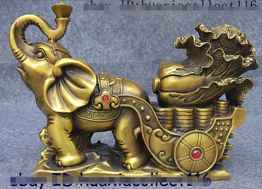 Auspicious chinese brass fengshui wealth Elephant Pulled treasure ...