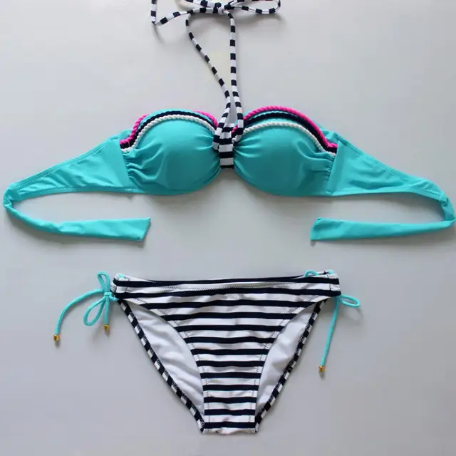 2016 Plus Size Thong Swimwear Women Tankinis Set Striped Bathing Suits