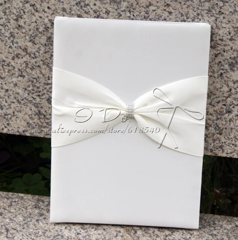 Free Shipping Beautiful White Satin Guest Book with Folded Blank Pages ...
