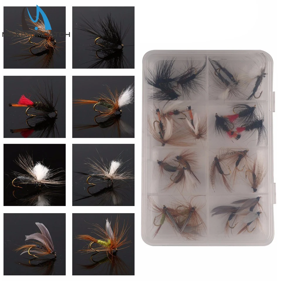 Maximumcatch-Mixed-Dry-Flies-With-Plastic-Box-Feather-Bait-Hook-Fly ...