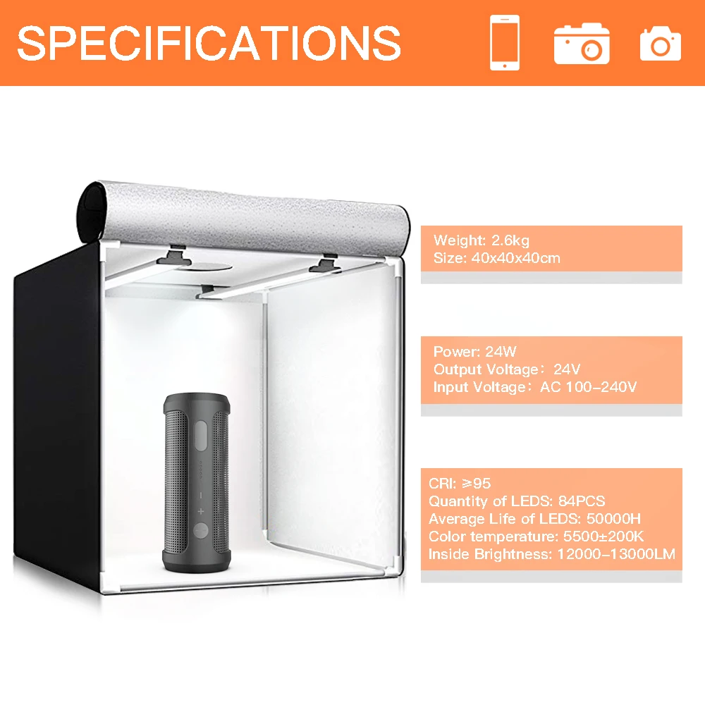 Travor Light Box 40cm 16inch Dimmable Photography Led Light 24W 13000LM ...
