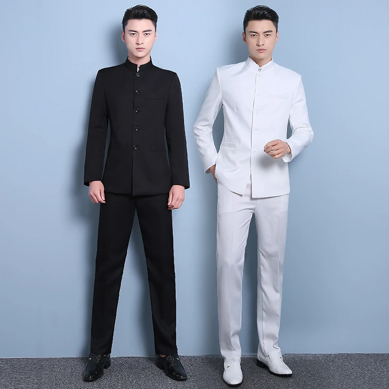 Male chinese tunic suit mens slim stand collar student set youth ...