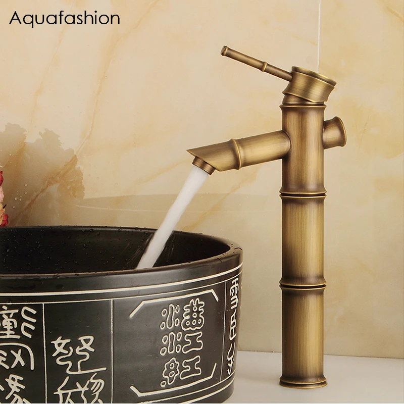 Antique Bamboo Bathroom Faucet Antique Bronze Finish Brass Basin Sink ...