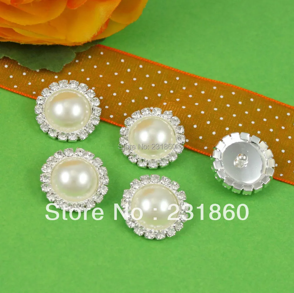 30Pcs Round Rhinestone Ivory Pearl Shank Buttons Embellishments DIY ...