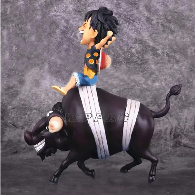 One Piece Riding a cow Luffy Statue PVC childhood Lovely Monkey D Luffy ...