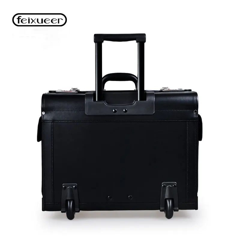 feixueer Hot Luxury Business Leather Trolley Suitcase Pilot Captain ...