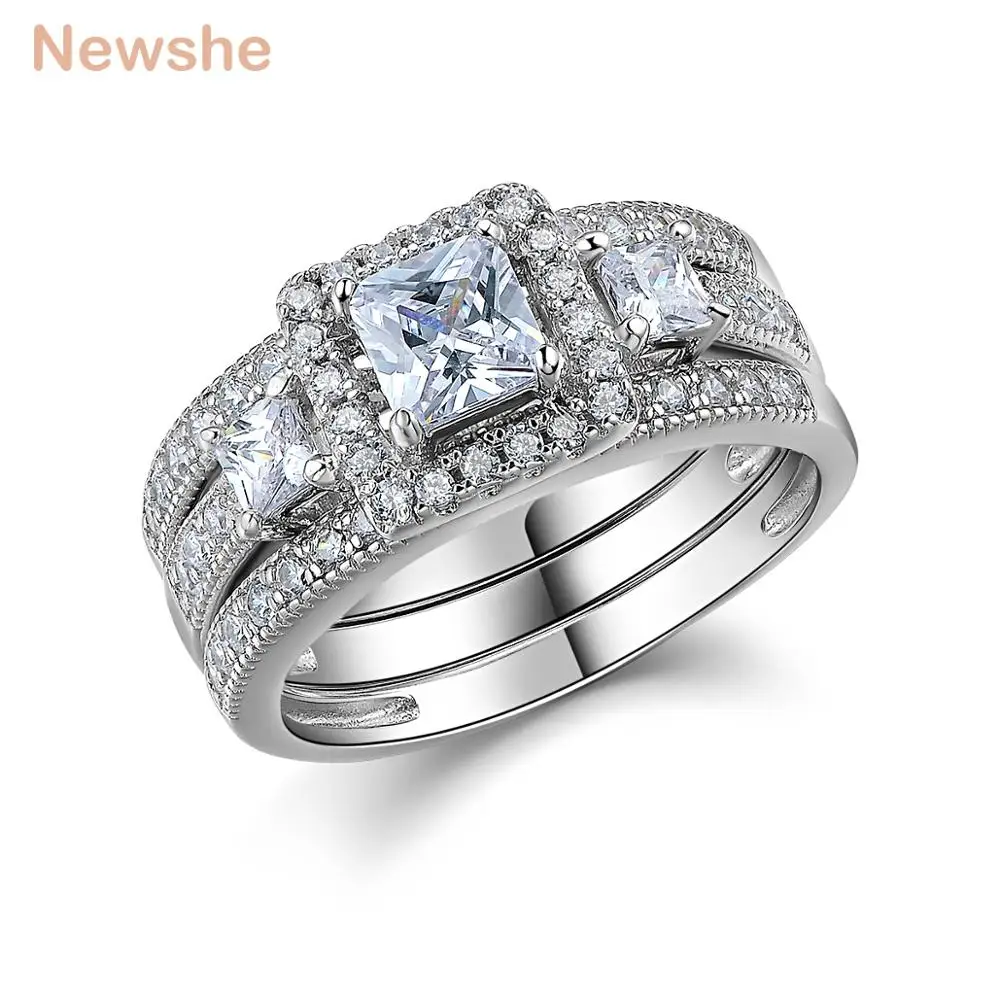 Newshe 3 Pcs Wedding Ring Set For Women Classic Jewelry 925 Sterling ...
