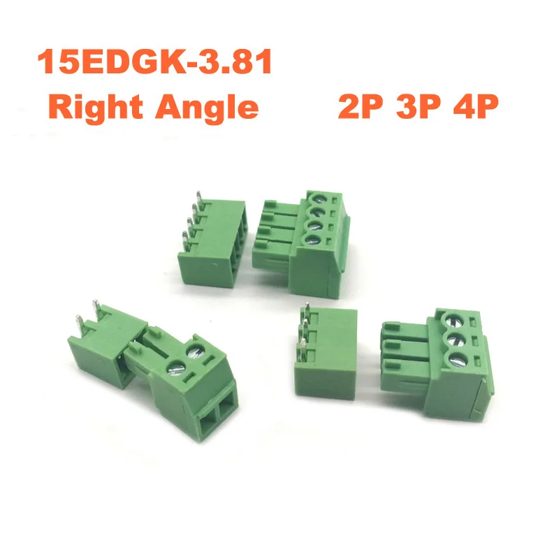 10000sets Pitch 3.81mm 15EDGK Right Angle Pin 2P 3P 4P Screw Plug-in PCB Terminal Block male ...