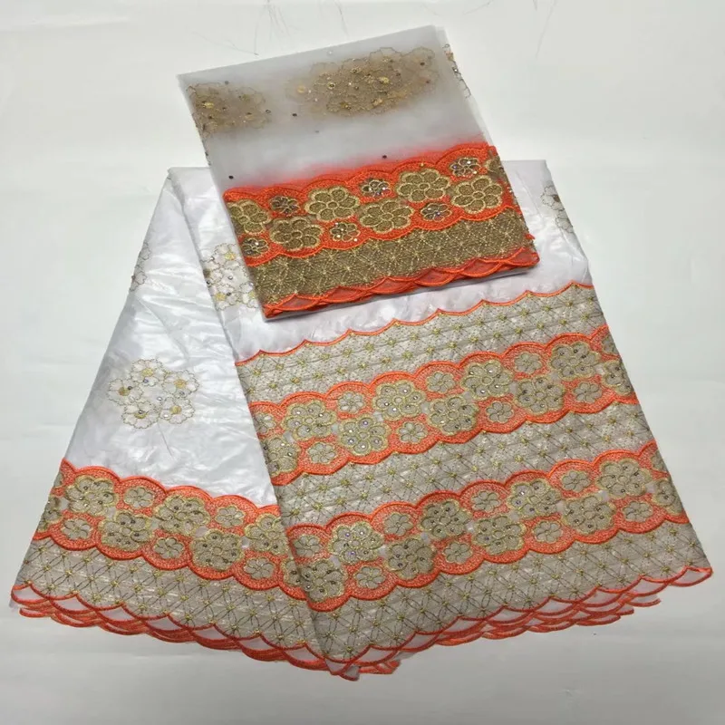 (5 + 2yards) Newest African bazin lace fabric indian wrappers + french ...