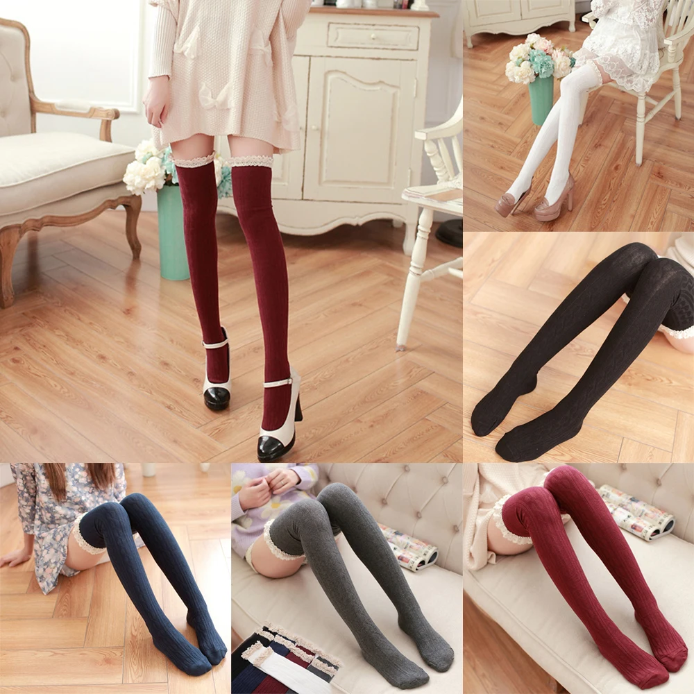 Fashion Women Stockings Winter Warm Lace Over The Knee Thigh Soft