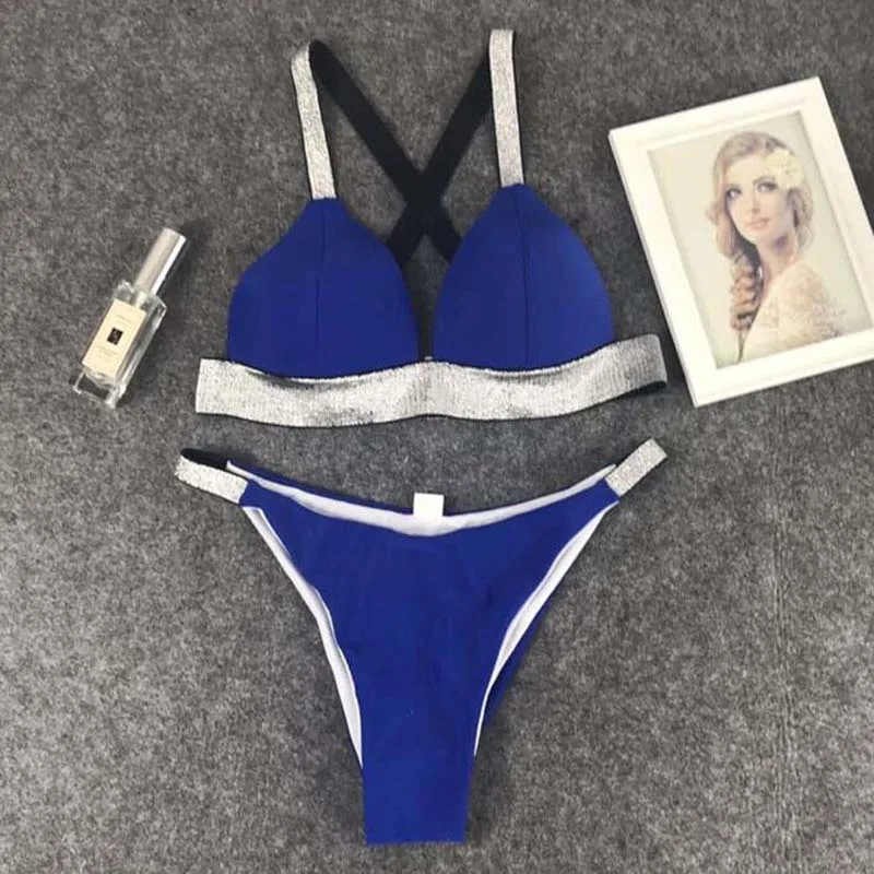Sexy Simple Solid Bikini Set Swimsuit Beach Swimwear Women Swimming ...