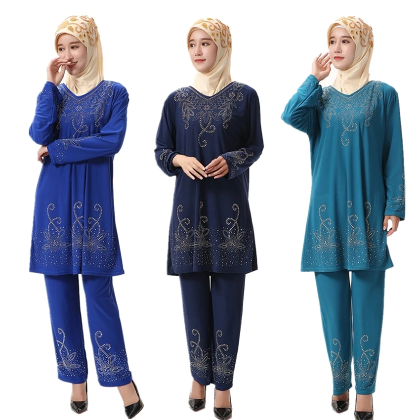 5Color Women Abaya Muslim Dress Islamic Clothing Pants Set Printing ...