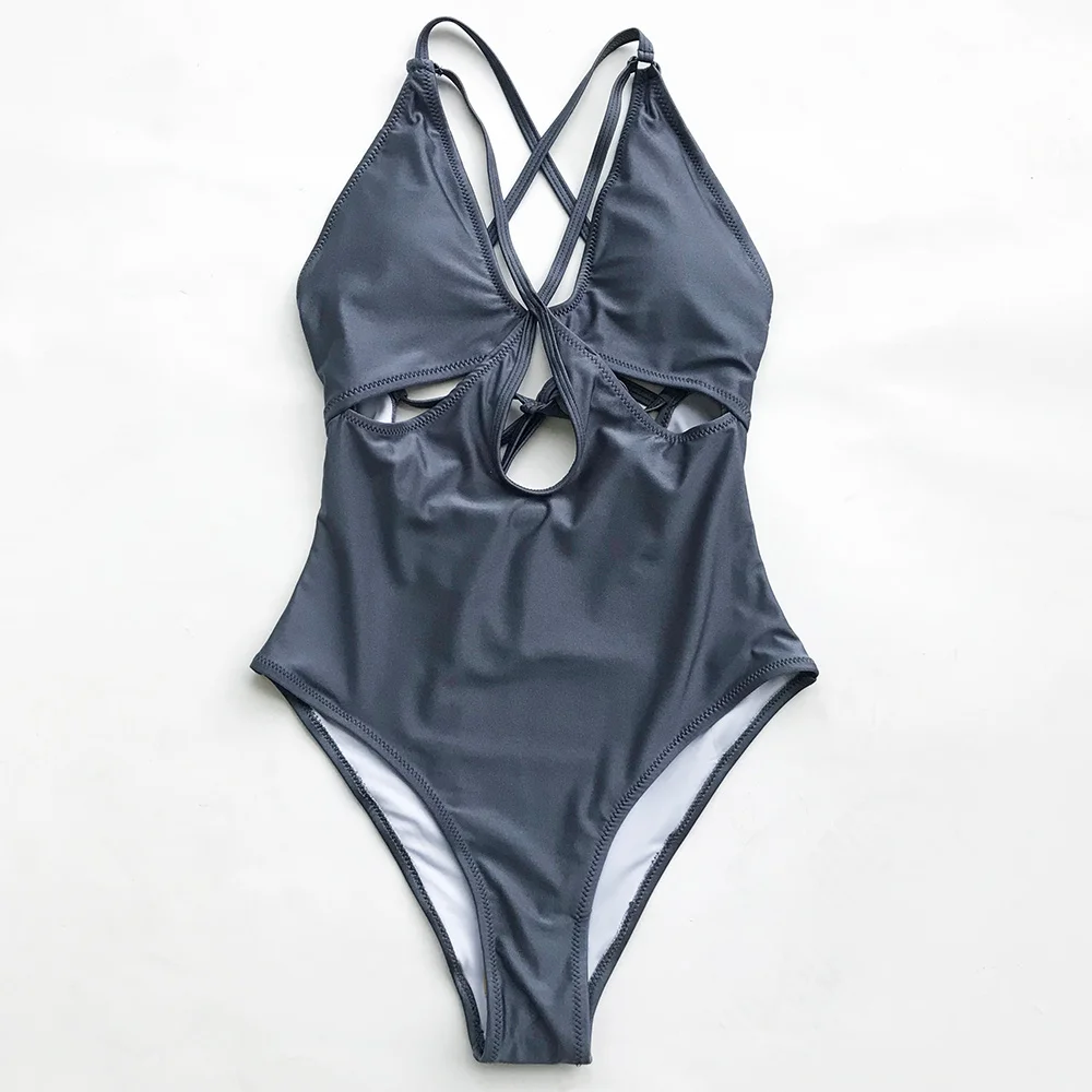 Cupshe Gray Space Solid One Piece Swimsuit Bikini Bathing Suit Swimwear