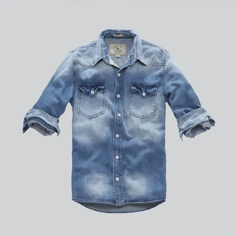 Septwolves men's clothing denim long sleeve shirt male spring and ...
