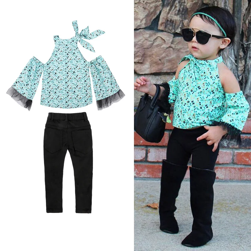 New Girls Floral Shirt + Trousers 2pcs Clothes Set Girls Strapless ...