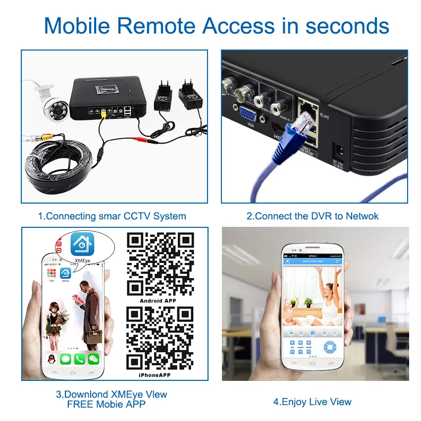 On Sale Smar CCTV 4CH 720P/1080P AHD Camera Kit P2P HDMI H. 264 DVR ...