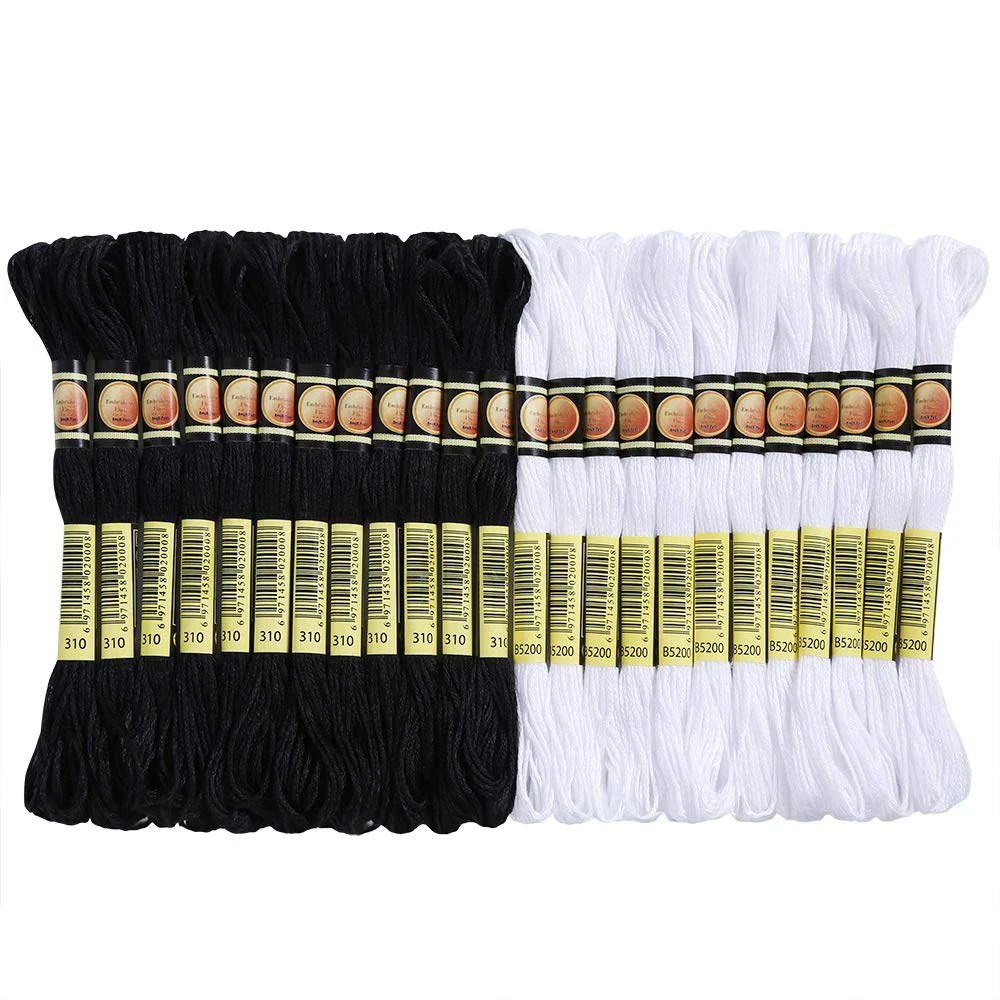 24pcs/set White Black Cross Stitch Embroidery Thread 8 Meters Cotton ...