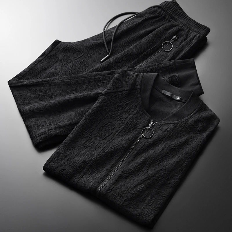 Minglu стоячий воротник мужские наборы(футболка+ брюки) Роскошные Металлические молнии с ...