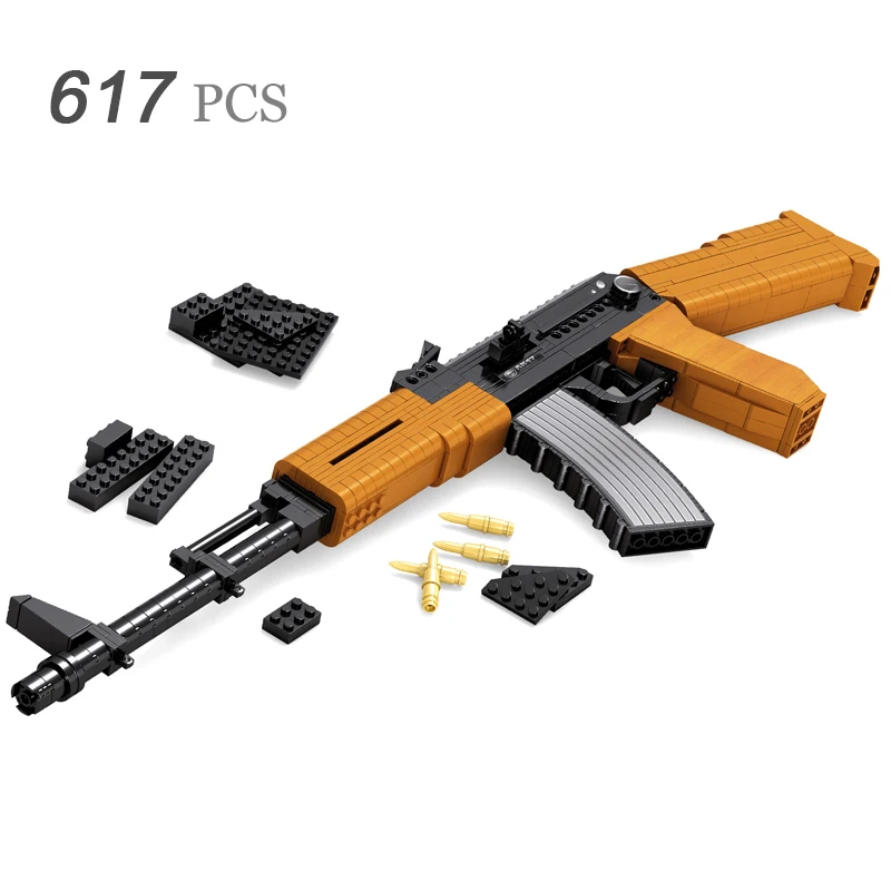 AK 47 Assault rifle GUN Weapon Arms Model 1:1 3D 617pcs Model Brick Gun ...